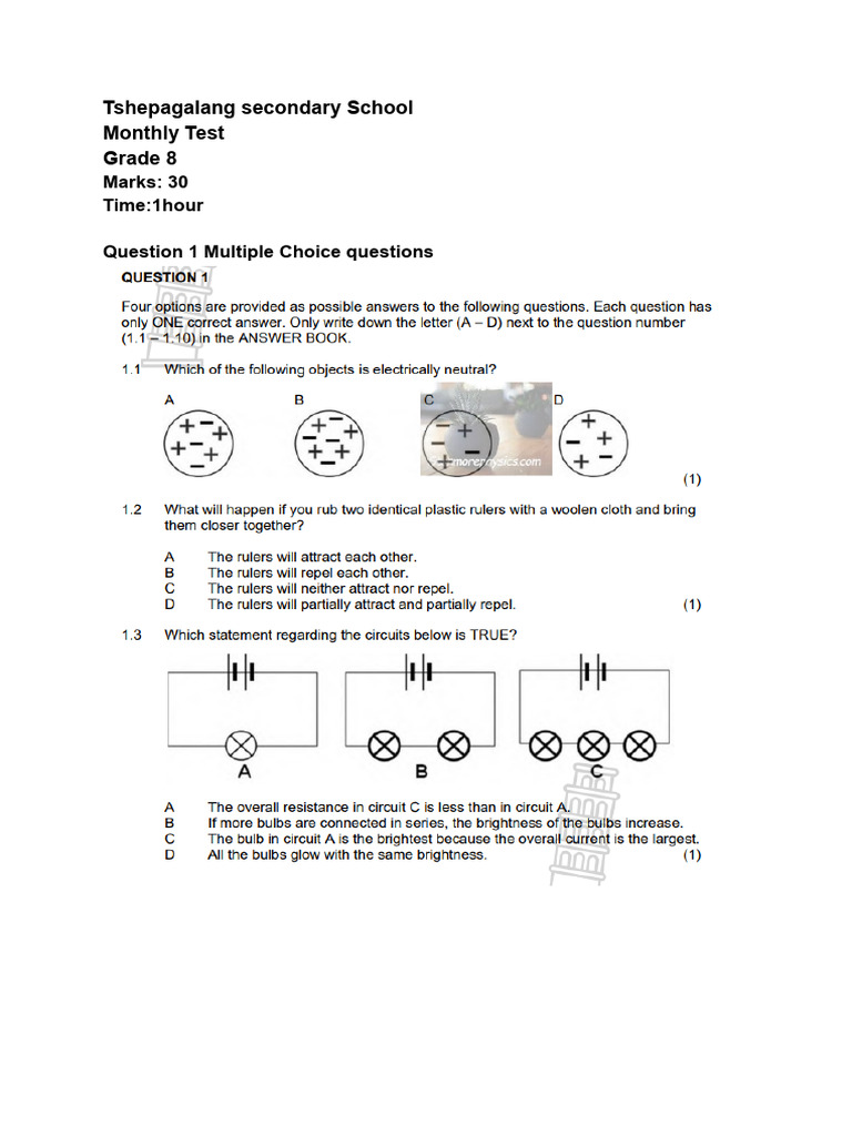 Class Test Grade 8 NS | PDF