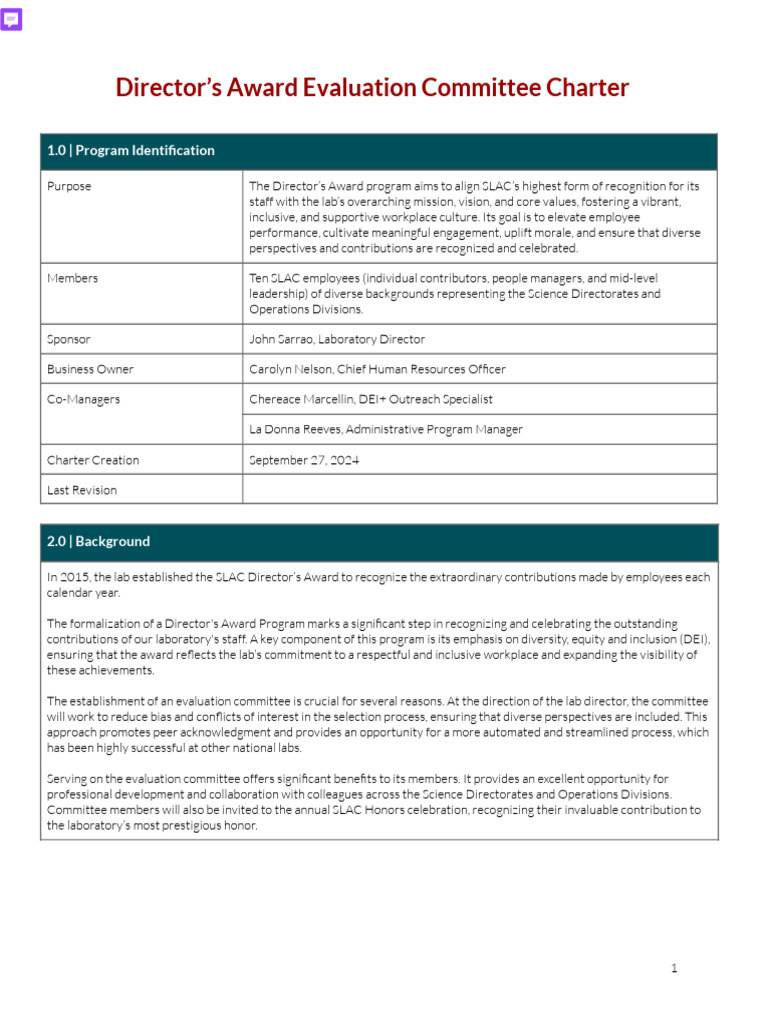 Director's Award Evaluation Committee Charter | PDF | Regulatory ...