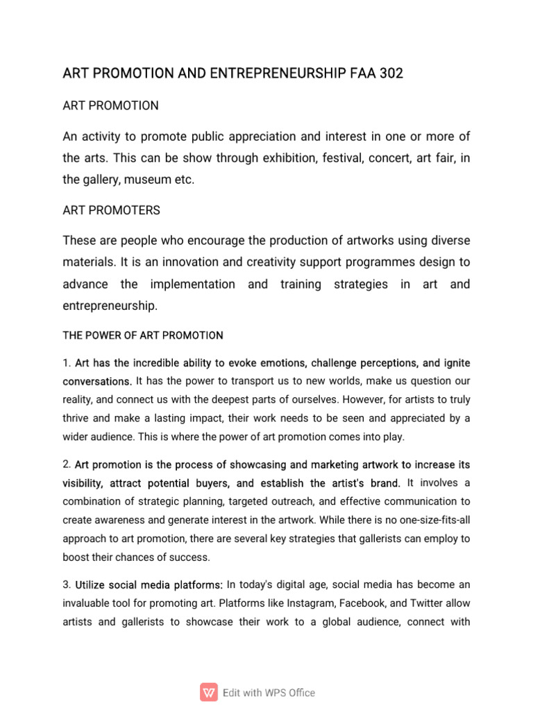 Art Promotion Strategies for Gallerists | PDF