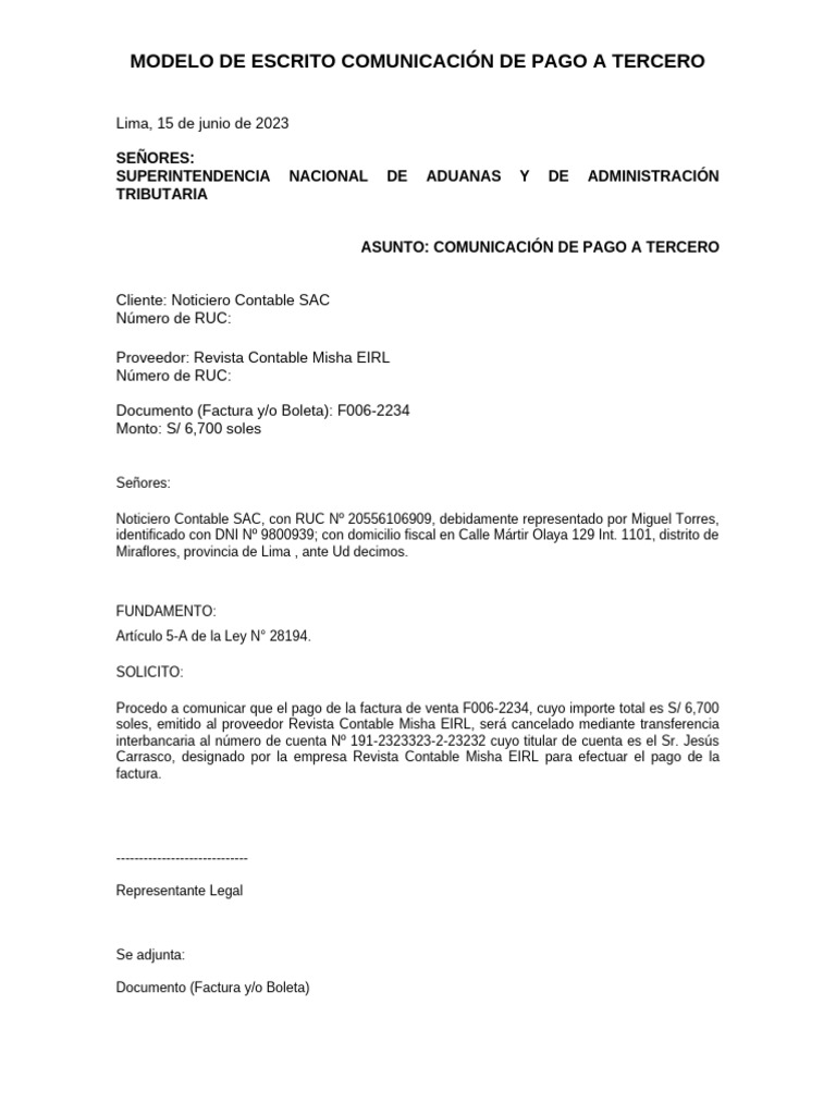 Modelo de Comunicacion SUNAT | PDF