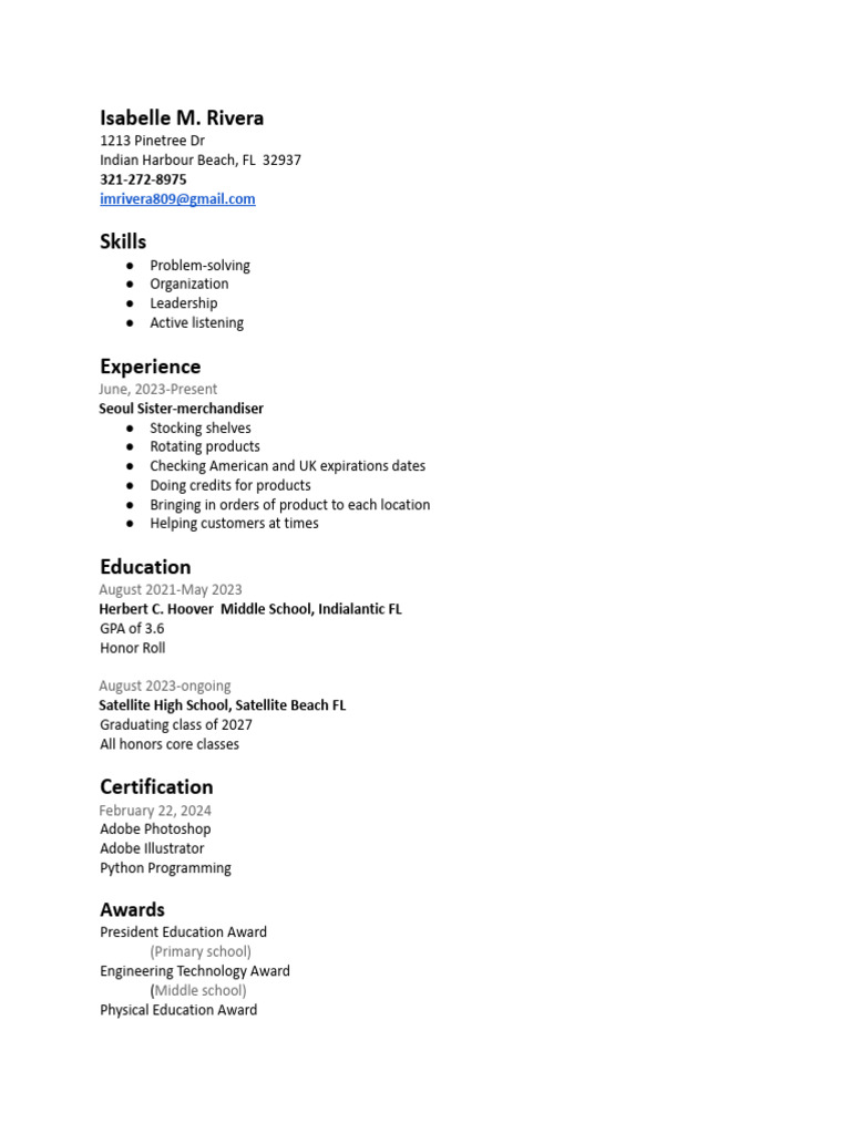 Isabelle M. Rivera: Skills & Experience | PDF