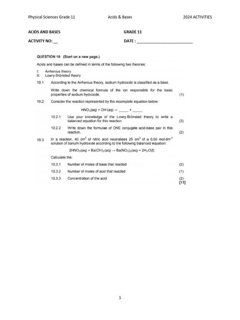 Acids and Bases Grade 11 | PDF