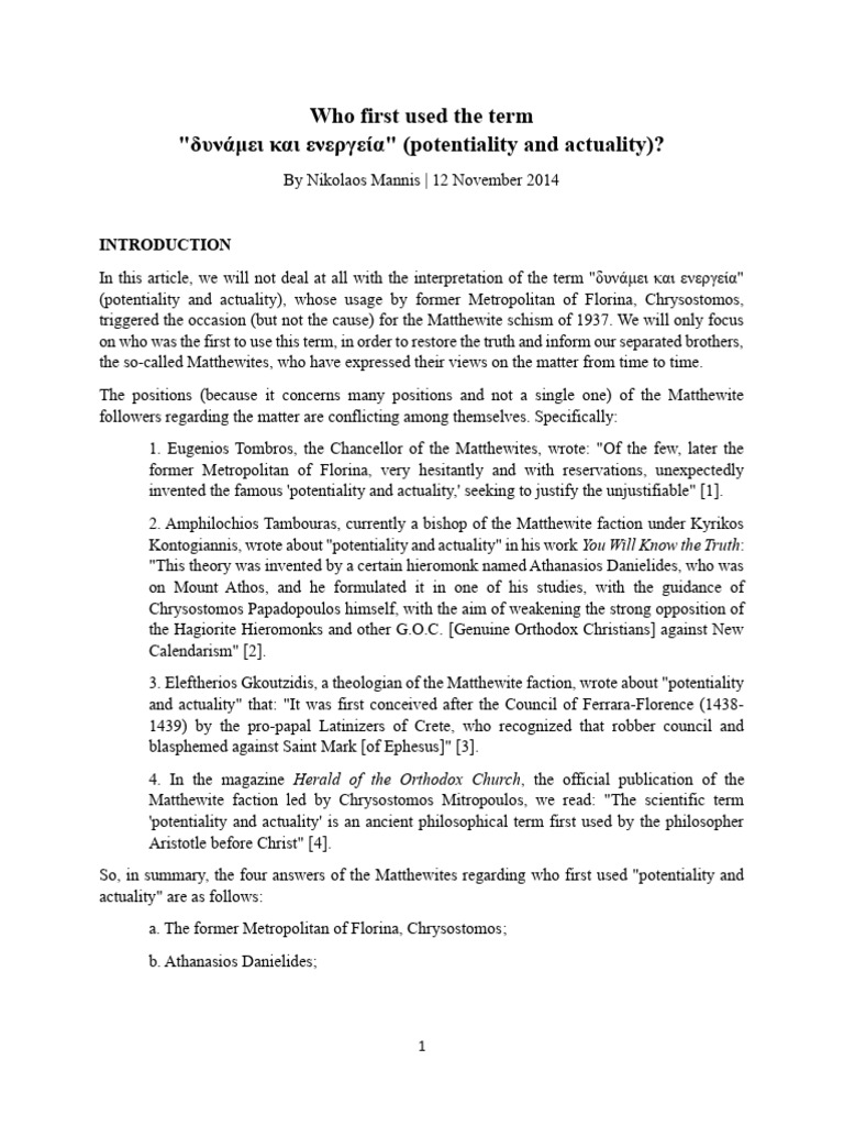 Who First Used Potential and Actual | PDF | Eastern Orthodox Church ...