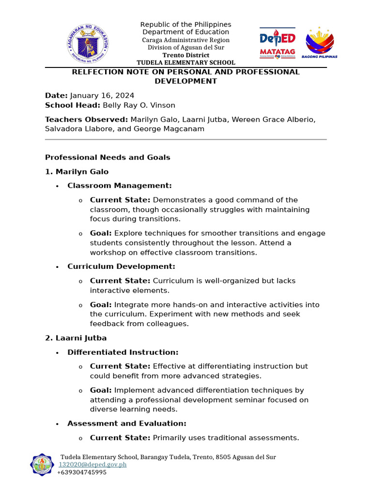 Professional Development Goals at Tudela School | PDF | Curriculum ...