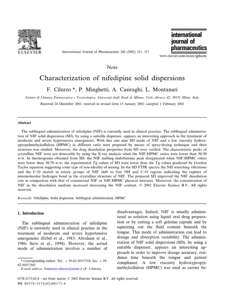 Characterization of Nifedipine Solid Dis | PDF | Differential Scanning ...