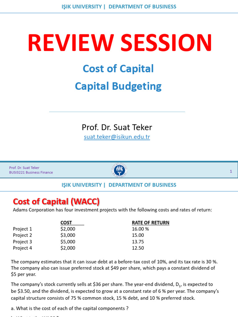 Financial Management-Review-Capital Budgeting | PDF | Cost Of Capital ...