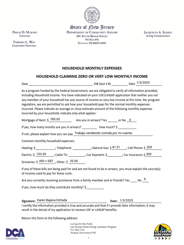 NJ Household Income Verification Form | PDF | Expense | Economies