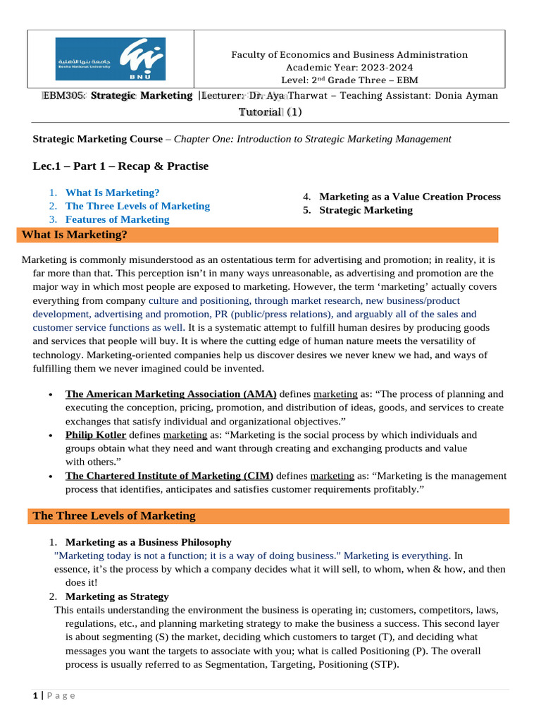 Tutorial1-Strategic Marketing-Without Answers | PDF | Marketing | Brand