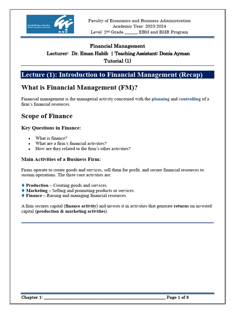 Tutorial1-Financial Management - Without Answers | PDF | Equity (Finance) | Partnership