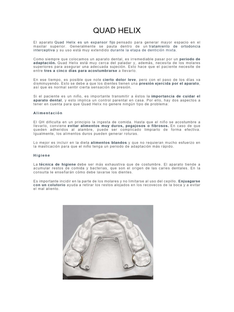 Cuidados del Quad Helix en Ortodoncia | PDF