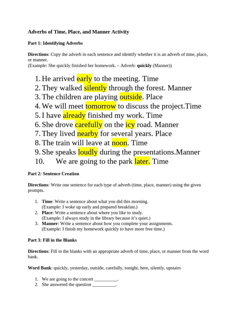Adverbs of Time | PDF