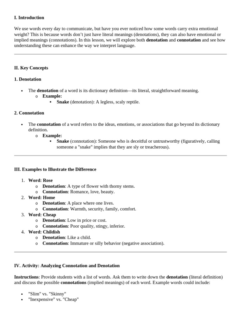 Understanding Denotation vs. Connotation | PDF | Connotation ...