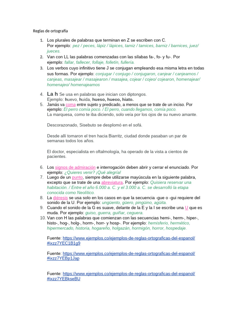 Reglas esenciales de ortografía en español | PDF | Gramática | Mecánica ...