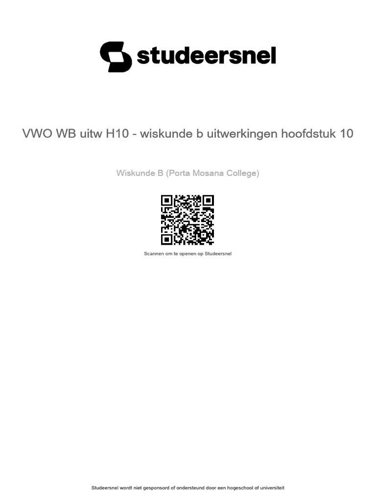 Vwo WB Uitw h10 Wiskunde B Uitwerkingen Hoofdstuk 10 | PDF