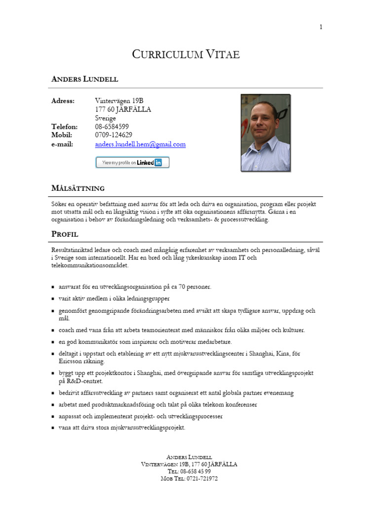 134480045 CV Anders Lundell Svenska | PDF