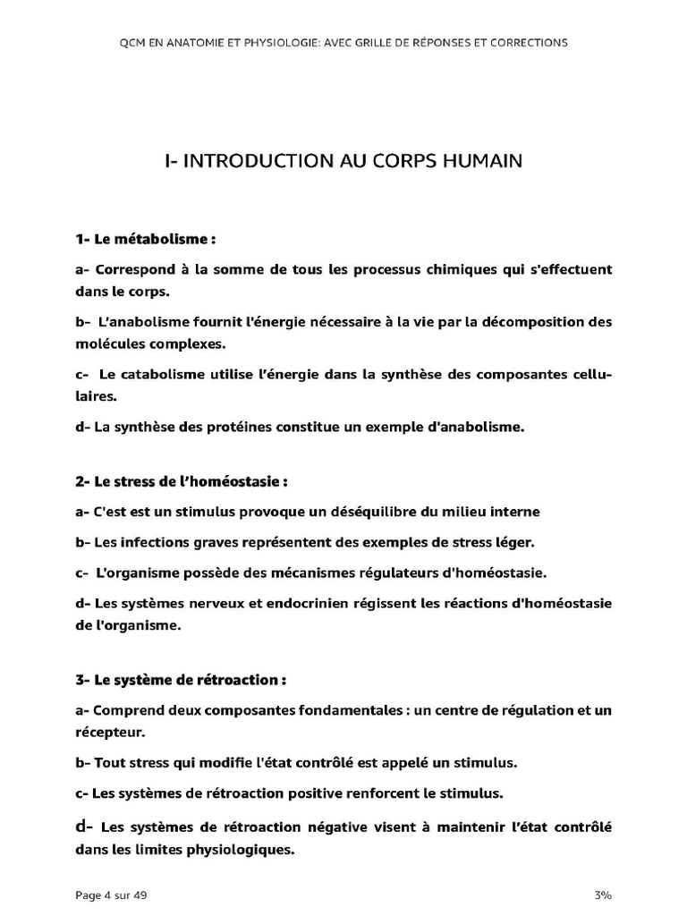 (Anatomie) (Physiologie) Exercices Avec Corrigés | PDF