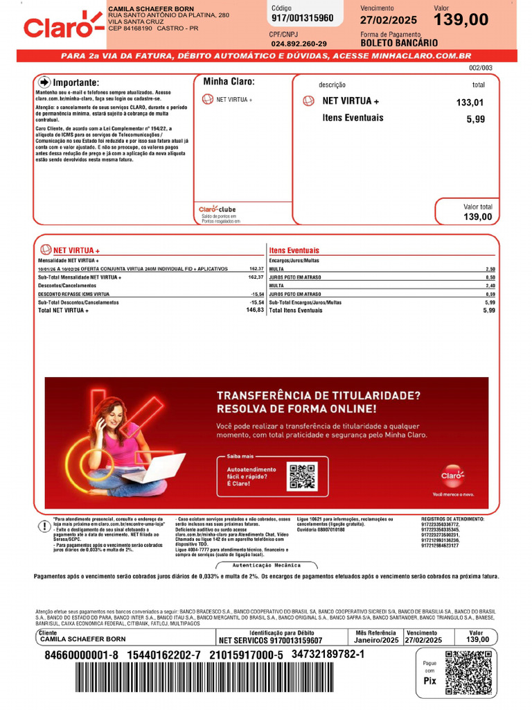 Fatura Claro | PDF
