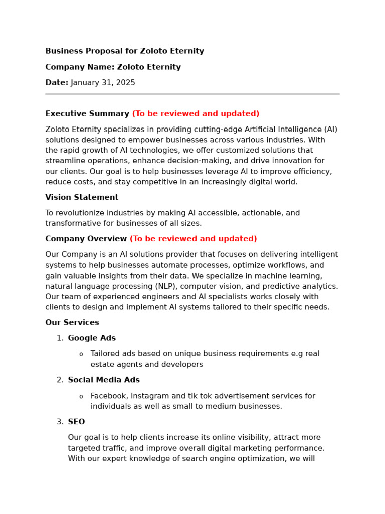 Business Proposal For Zolo To Eternity | PDF | Artificial Intelligence | Intelligence (AI ...