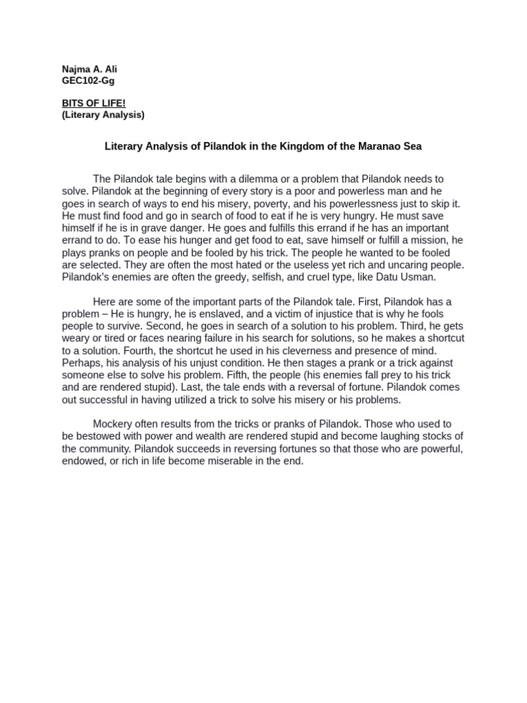 Pilandok's Clever Reversals in Folktale | PDF