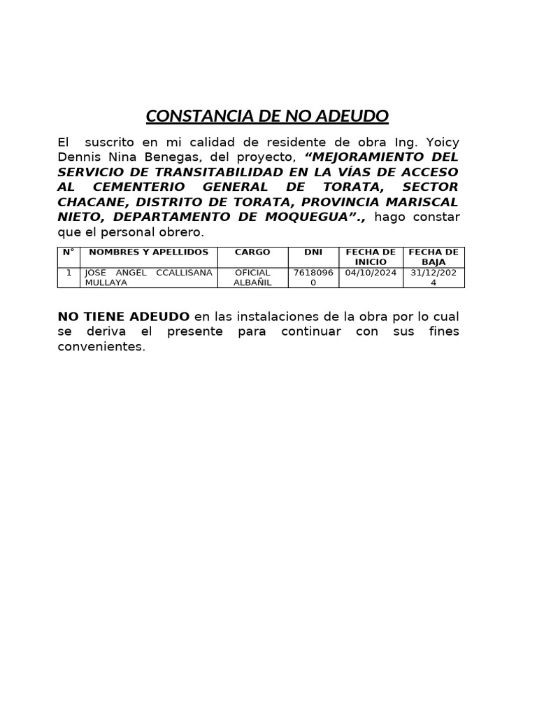 Constancia de No Adeudo | PDF