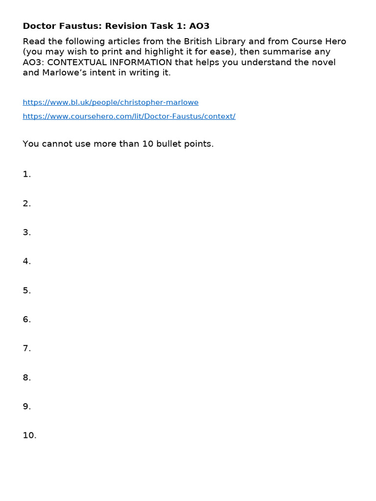 DR Faustus Revision Task 1 | PDF