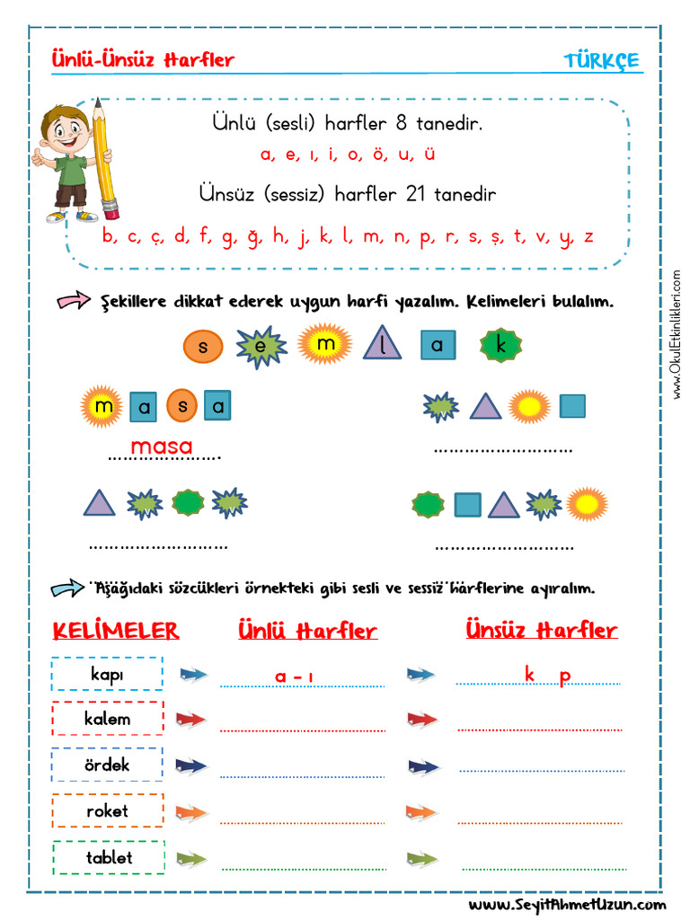 1. Sinif - Ünlü Ve Ünsüz Harfler | PDF