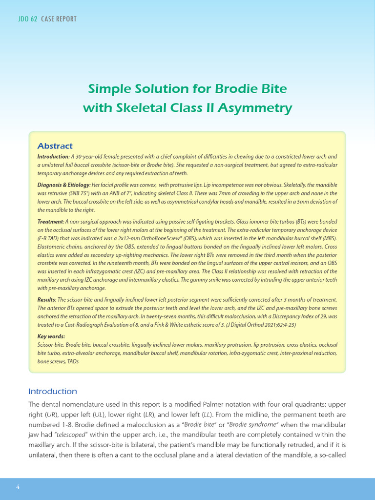 Simple Solution For Brodie Bite With Skeletal Class II Asymmetry | PDF ...