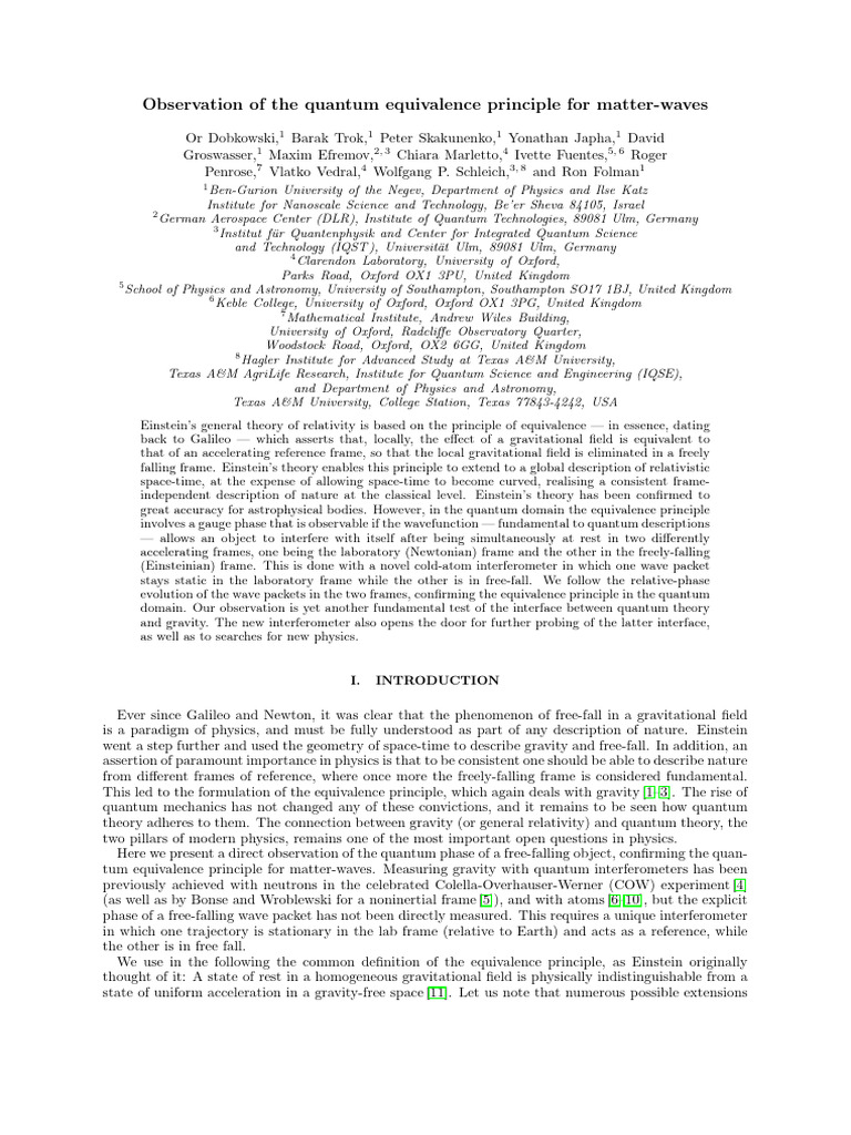 Observation of The Quantum Equivalence Principle F | PDF | Waves | Interferometry