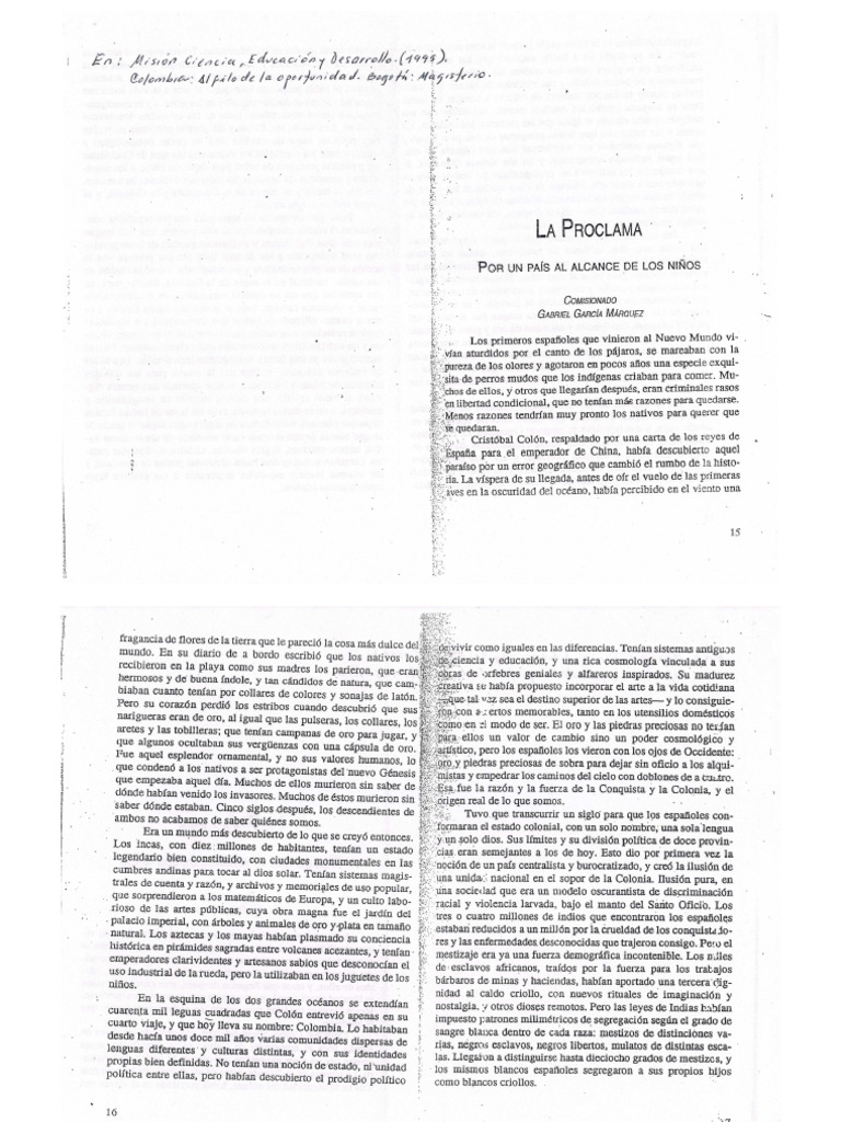 La Proclama - Por Un País Al Alcance de Los Niños - GGM | PDF