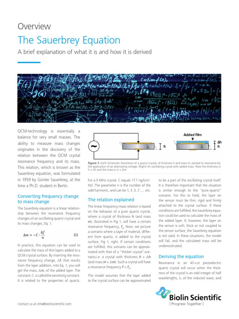 Understanding the Sauerbrey Equation | PDF | Physical Quantities ...
