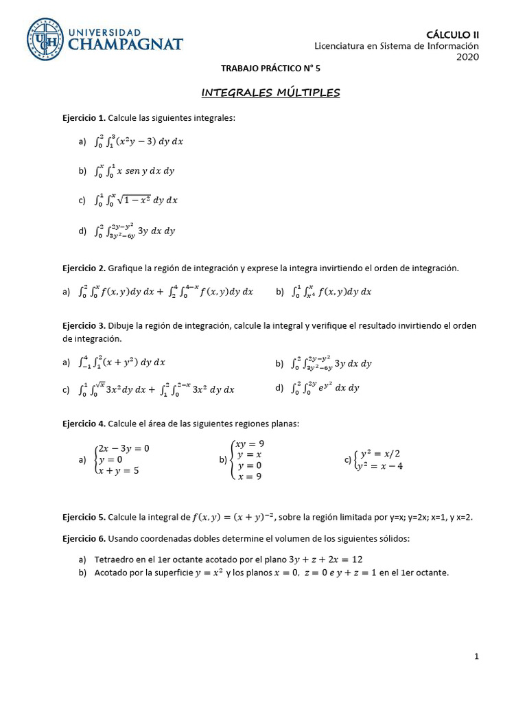 tp n°5_integrales multiples | PDF | Integral | Análisis matemático