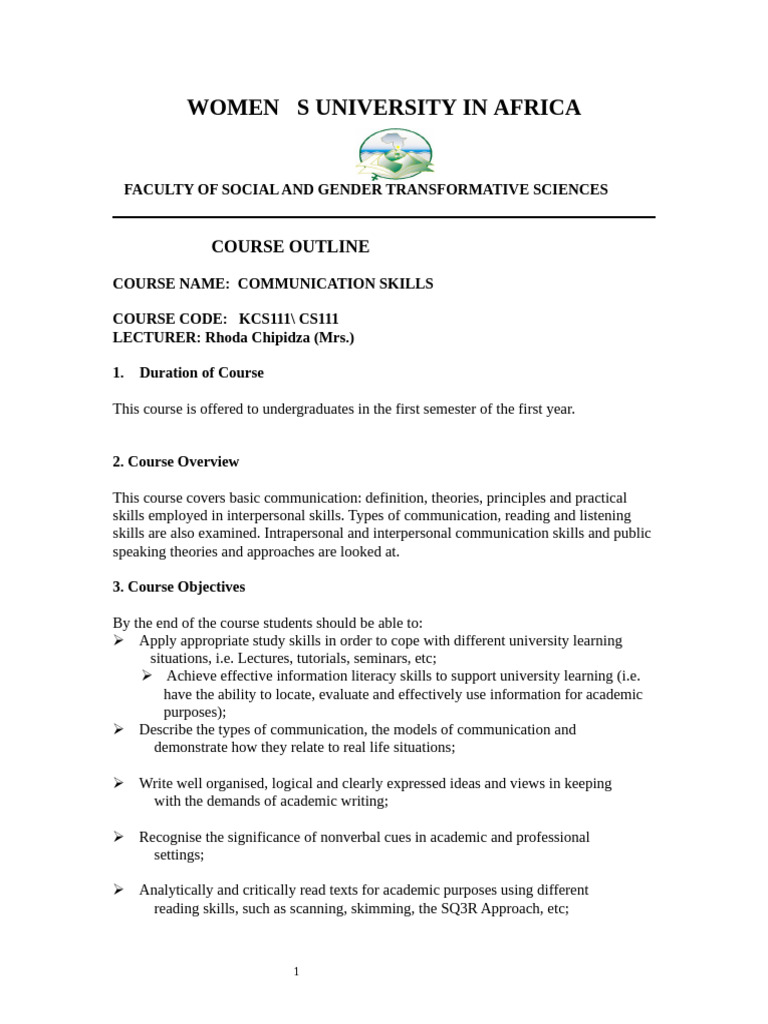 Revised Communication Skills Course Outline 2023-1 | PDF ...