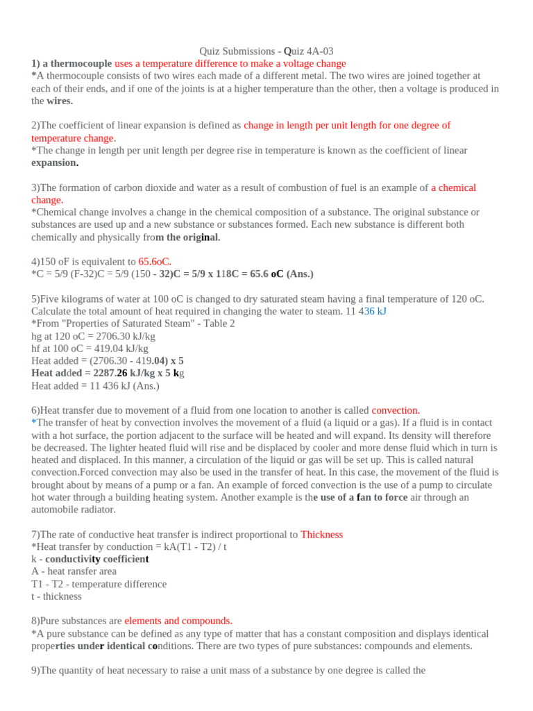 Quiz 4A-02b | PDF | Heat Transfer | Thermal Expansion