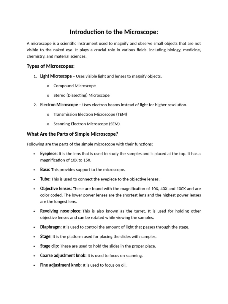Introduction to the Microscope | PDF | Microscope | Techniques