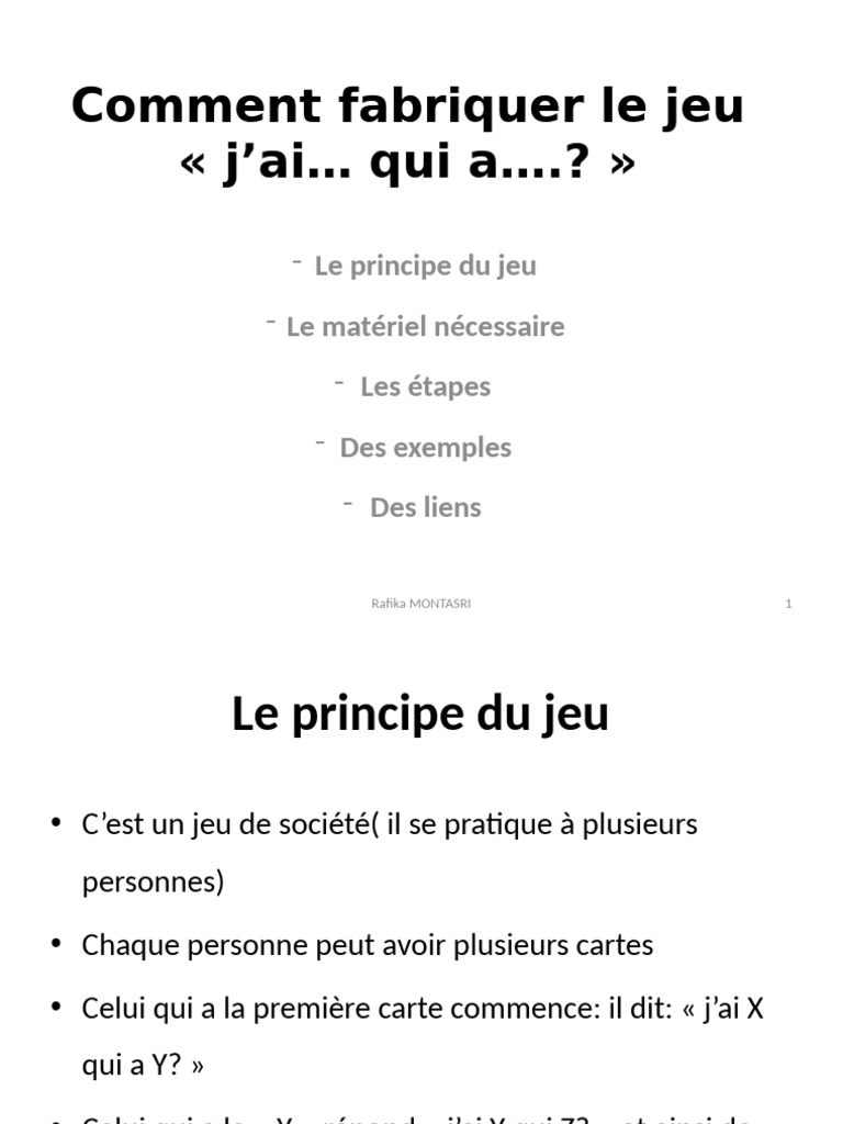 Fabriquer le jeu "J'ai... qui a ?" | PDF