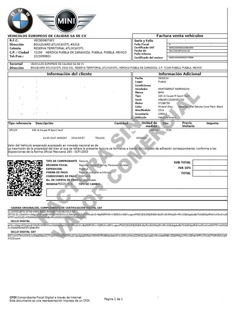 Factura De Venta De Vehículo Bmw Pdf