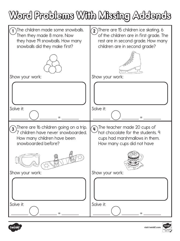 Main First Grade Winter Word Problems With Missing Addends | PDF