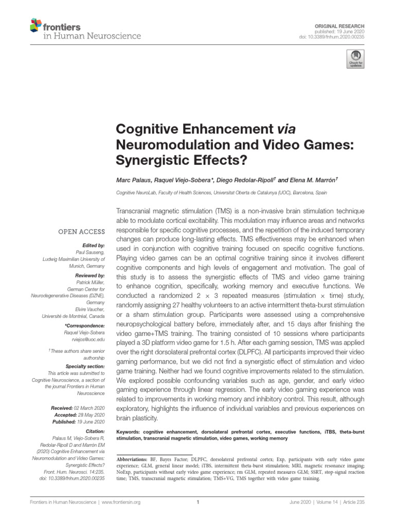 Neuromodulation and VG For Cognitive Enhancement (Palaus Et Al, 2020) | PDF | Mental Chronometry ...