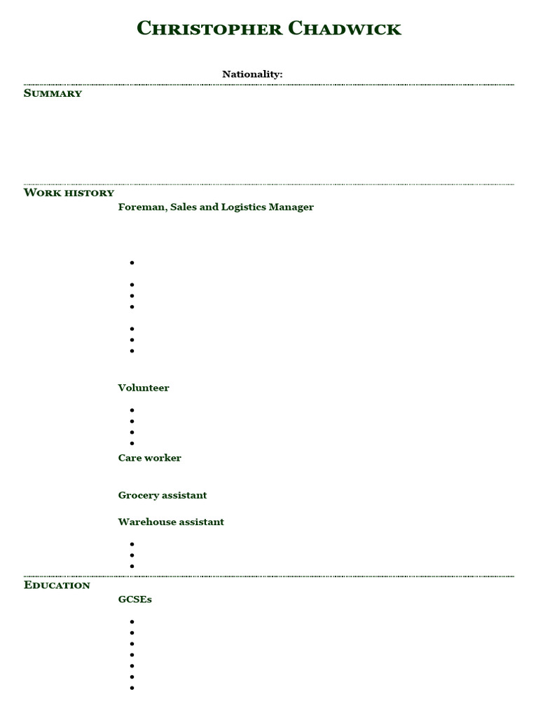 Christopher Chadwick's Work Experience Resume | PDF
