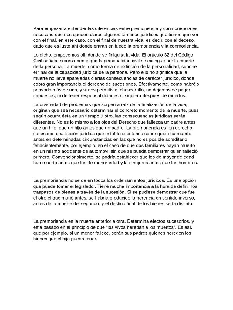 Premoriencia y Conmoriencia Jurídica | PDF