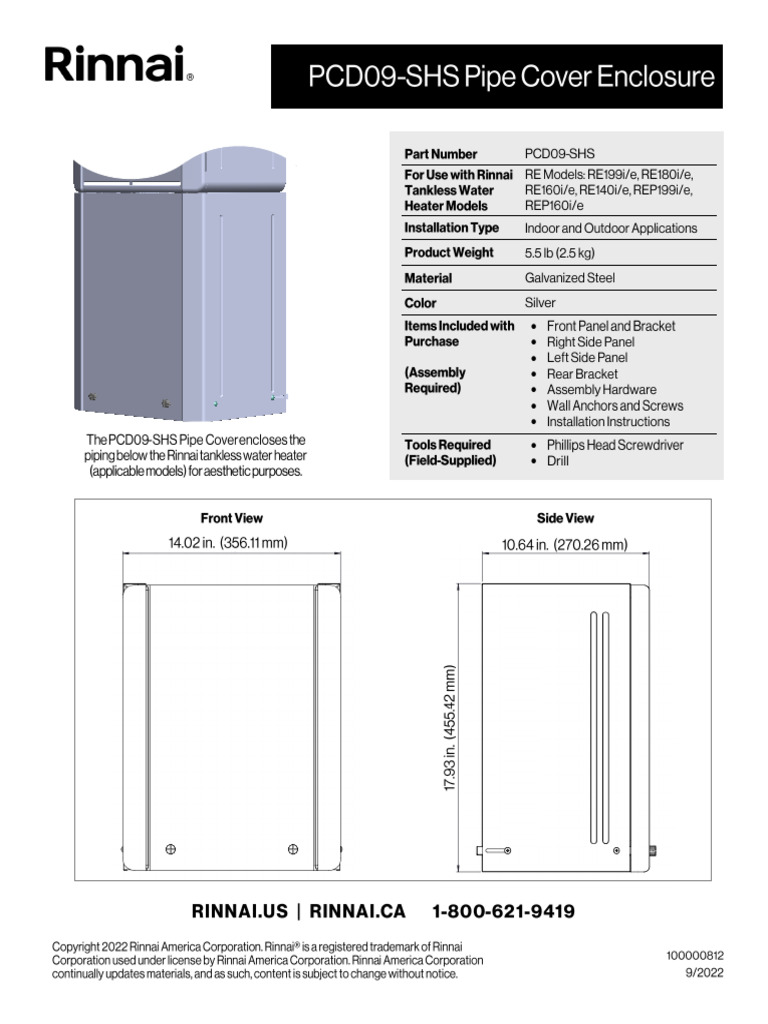 PCD09-SHS Pipe Cover Specification Sheet | PDF