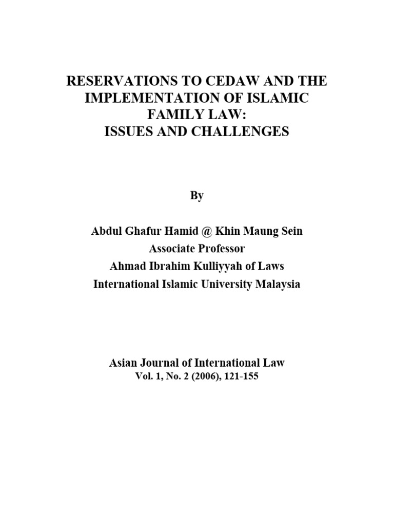 Reservatinos To CEDAW and Implementation of Islamic Family Law | PDF ...
