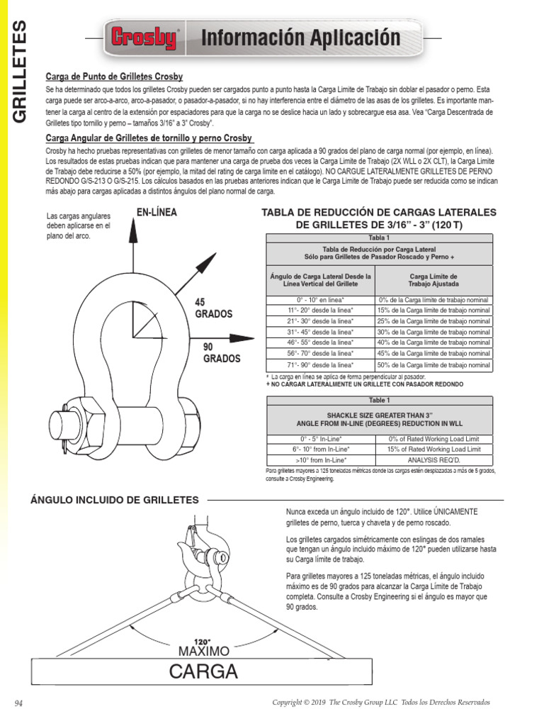 Carga y Ángulos en Grilletes Crosby | PDF | Tornillo | Ingeniería mecánica