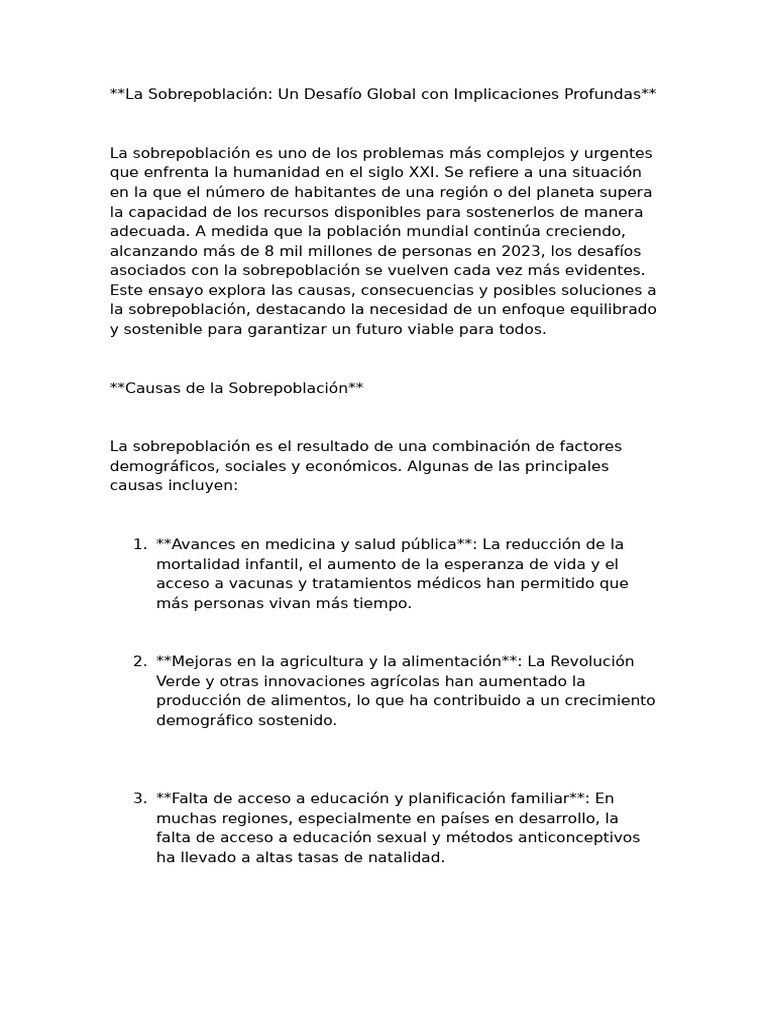Sobrepoblación | PDF | Sobrepoblación humana | Sustentabilidad