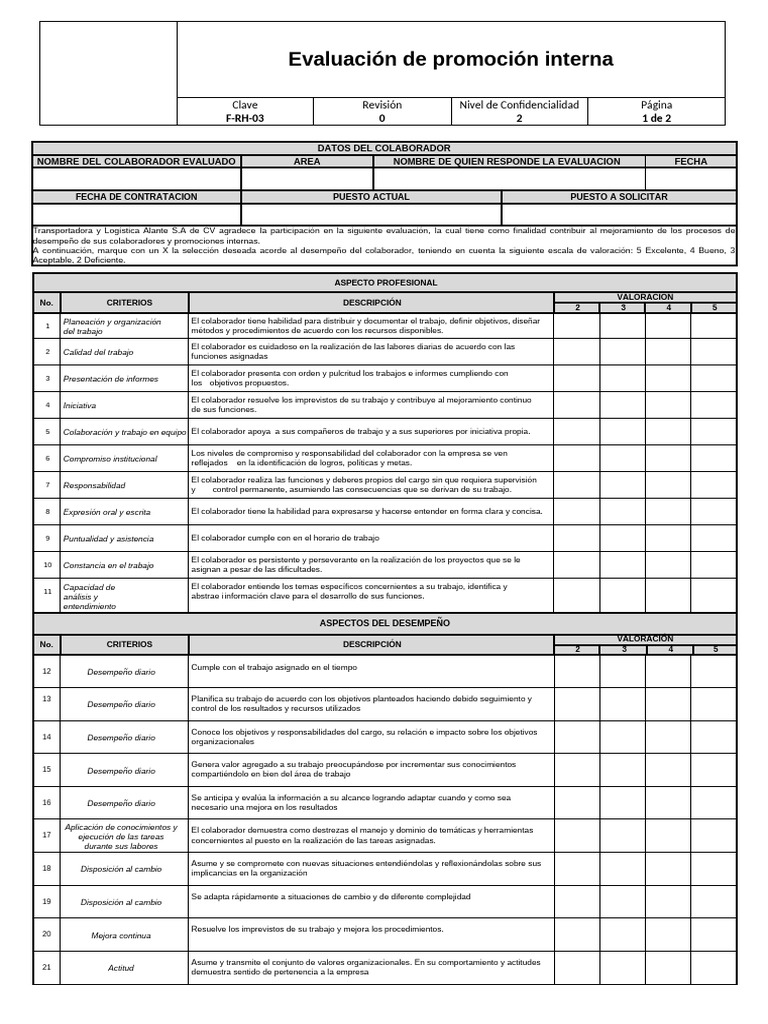 F-RH-03 Evaluación de Promocion Interna | PDF | Business