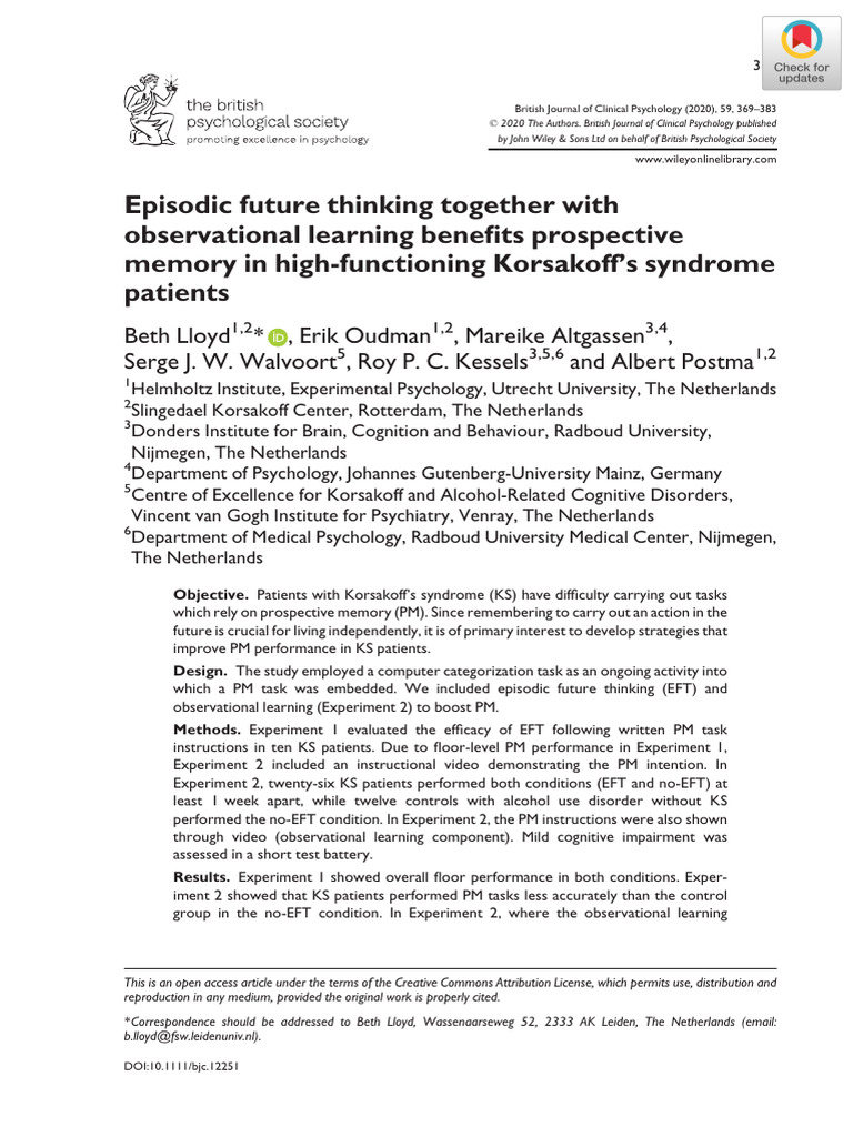 Beth Lloyd Future Thinking and Prospective Memory | PDF | Memory | Cognitive Science