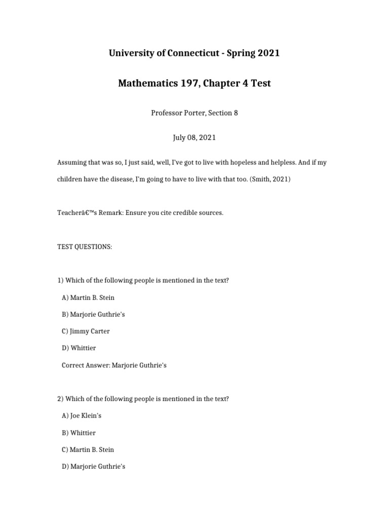 MATHEMATICS_197_CHAPTER_4_TEST | PDF