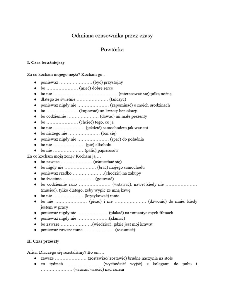Odmiana czasownika przez czasy - Powtórka | PDF
