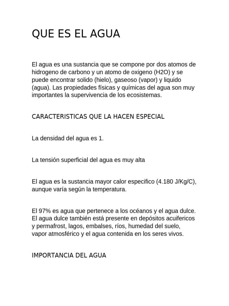 Importancia y características del agua | PDF