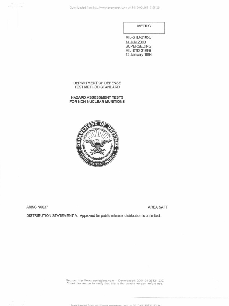MIL-STD-2105C - DOD Hazard Assessment Tests | PDF | Explosive Material ...